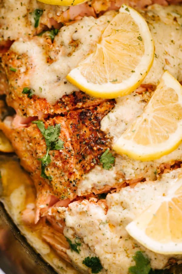 Slow Cooker Salmon with Creamy Lemon Sauce | Diethood